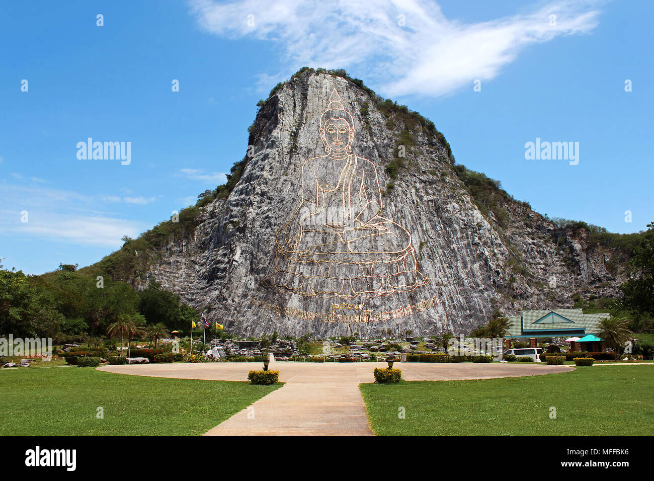 Carved buddha image on the cliff at Khao Chee Jan, Pattaya, Thailand ...