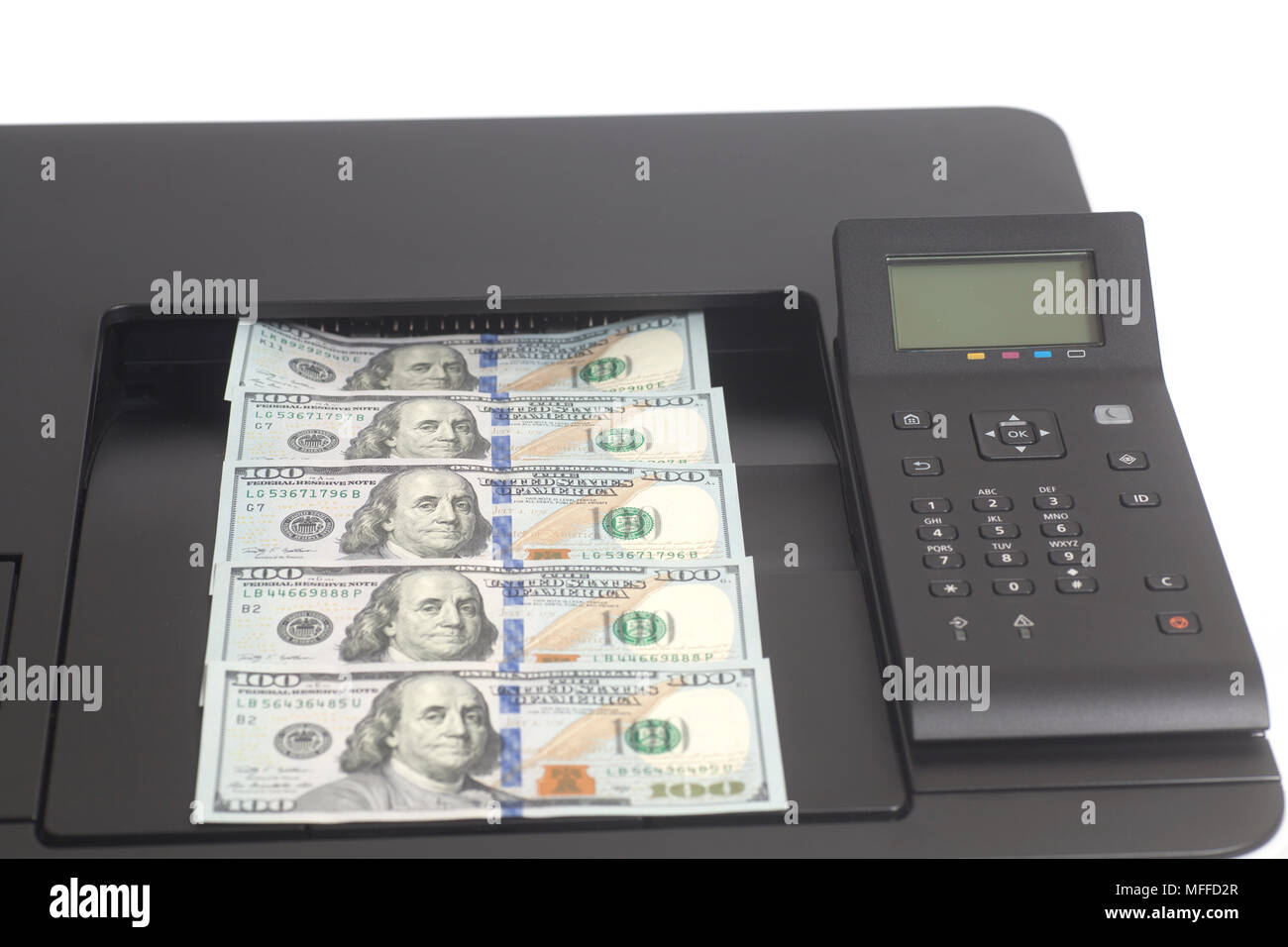 Printer printing dollar bills isolated on white background Stock Photo ...