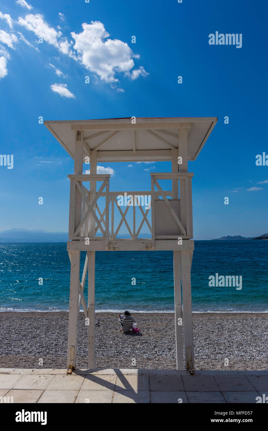 Empty lifeguard post in Greece Stock Photo - Alamy