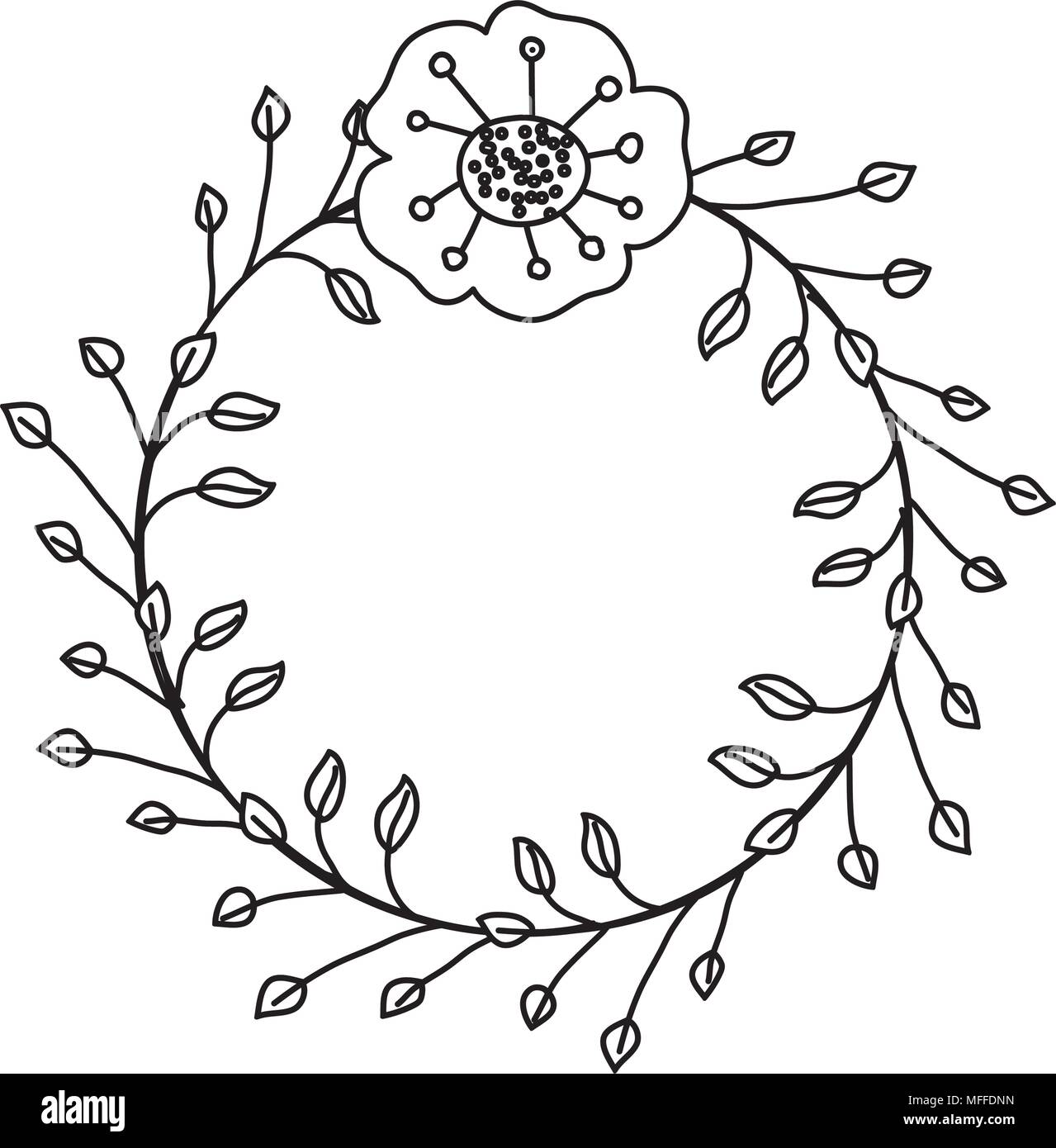 line rustic flower with petals and leaves decoration Stock Vector Image ...