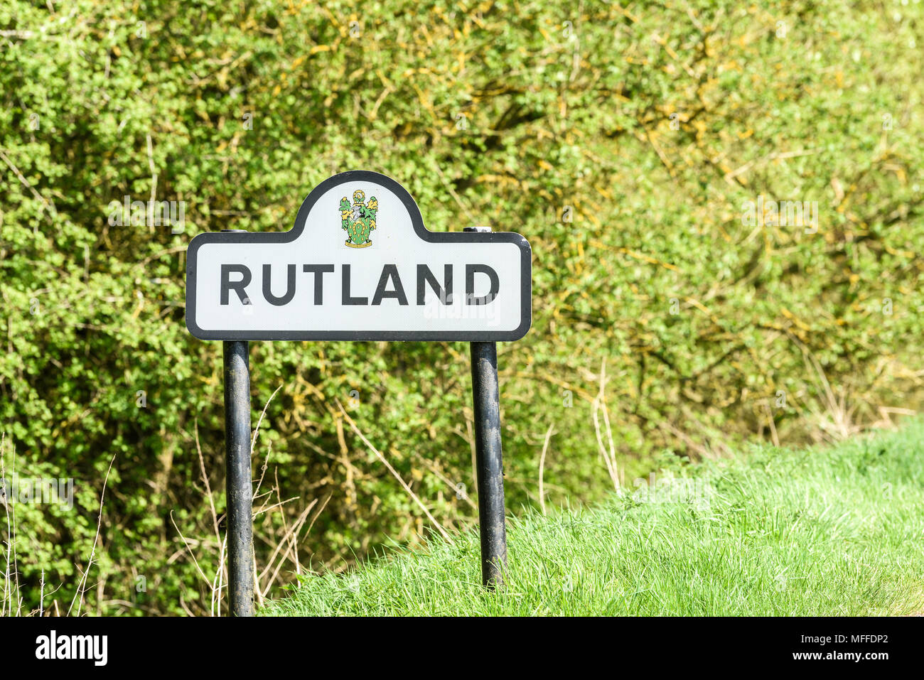 In the East Midlands countryside of England, a sign for Rutland, the ...