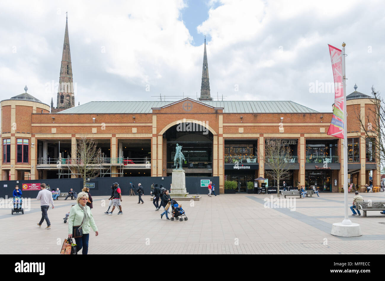 Broadgate square in the centre of Coventry,UK looking towards large ...