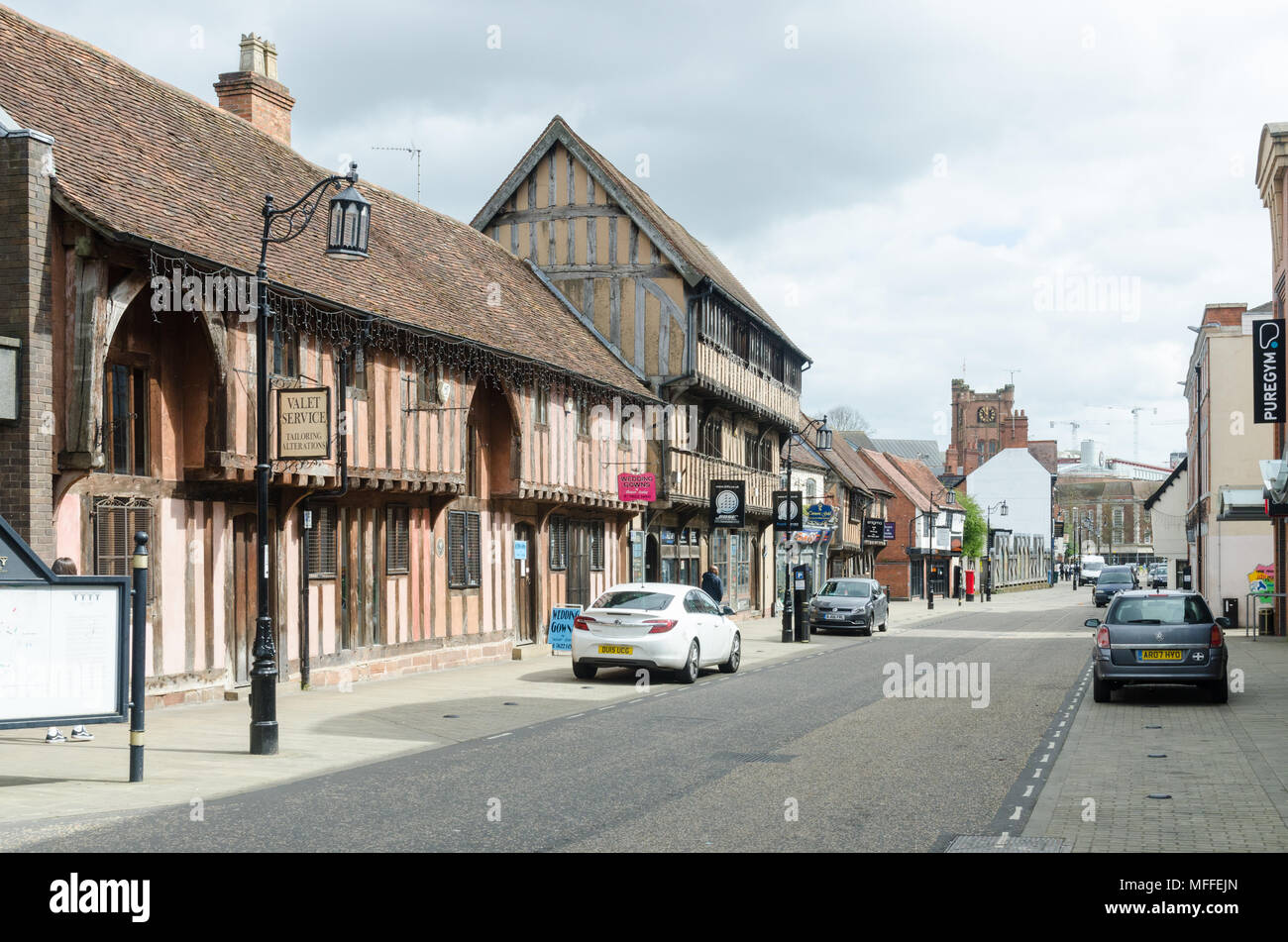 Shops and businesses in medieval Spon Street in Coventry, UK Stock ...