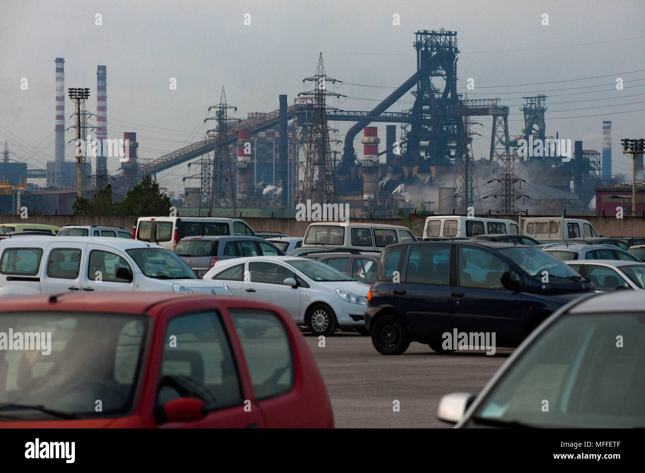 Taranto. ILVA steel factory, parking car. Italy Stock Photo - Alamy