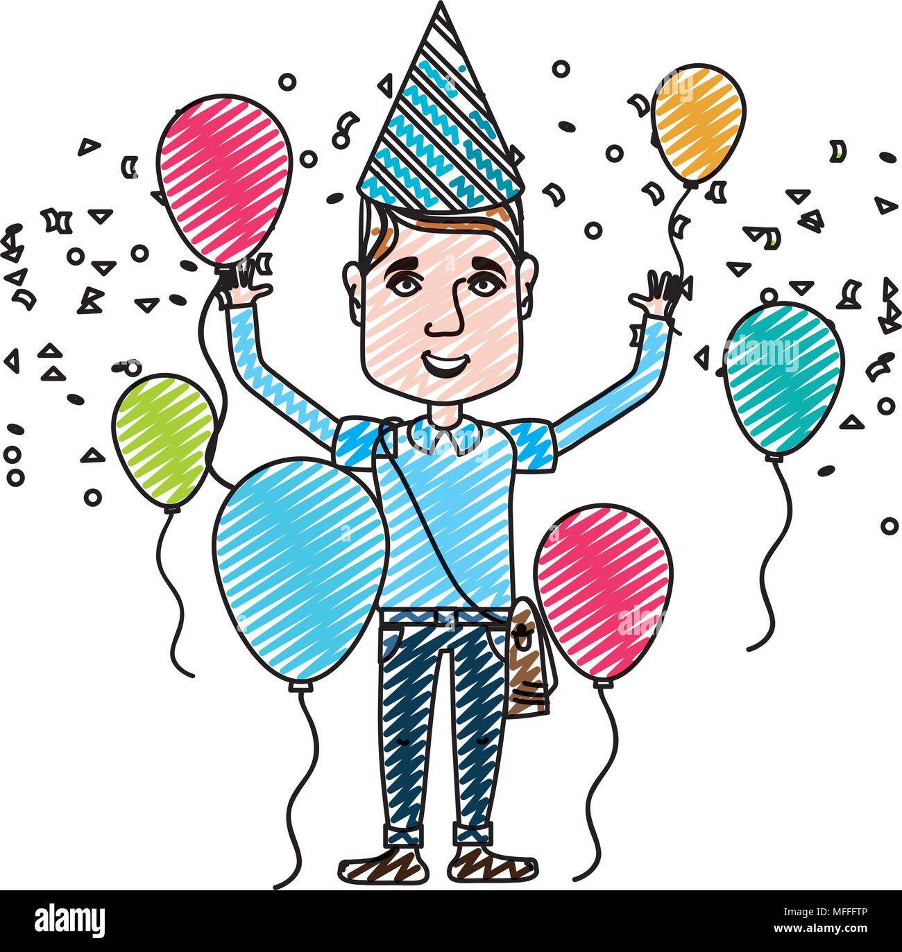 Man celebrate balloons Stock Vector Images - Alamy