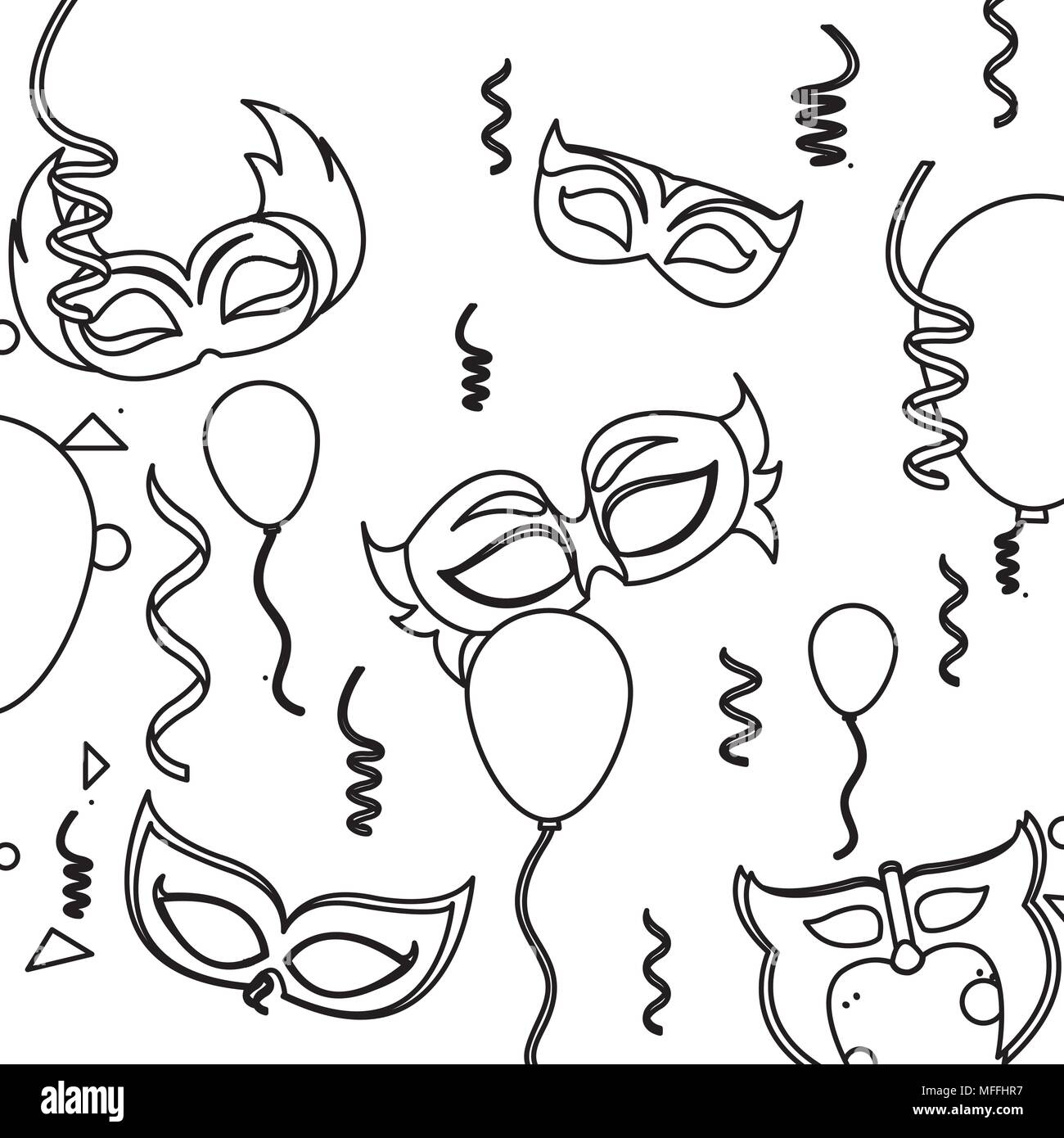 line party mask with balloons and serpentine background Stock Vector ...