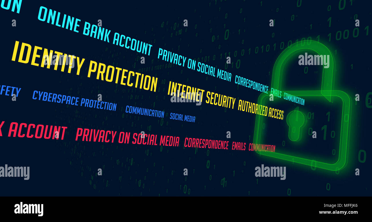 Cyber security buzzwords coding for numbers by green padlock Stock ...