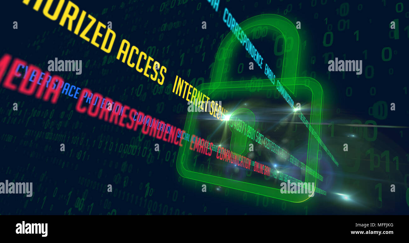 Cyber security buzzwords coding for numbers by green padlock Stock ...