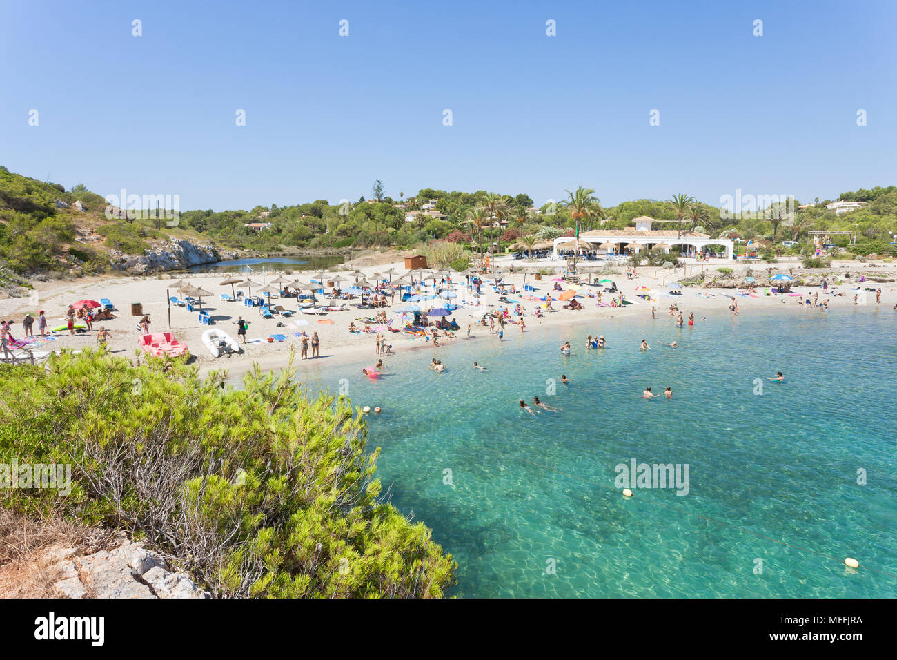Cala Murada, Mallorca, Spain - AUGUST 2016 - Tourists relaxing and ...