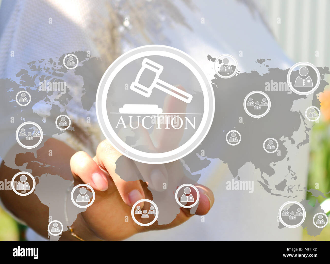 The businessman chooses auctions button on the touch screen Stock Photo ...