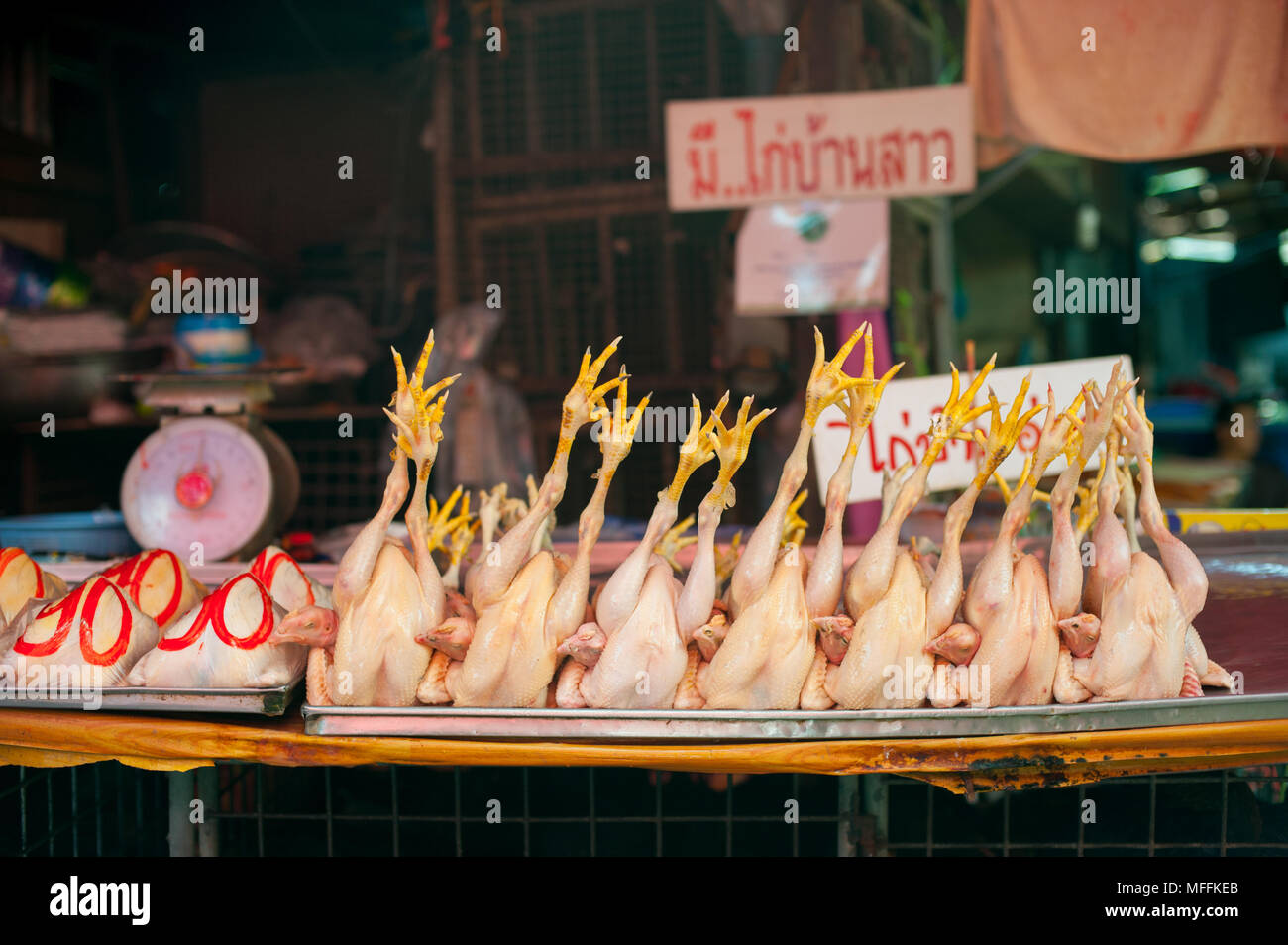 Chicken legs on Sale displays at the market in Bangkok, Thailand ...