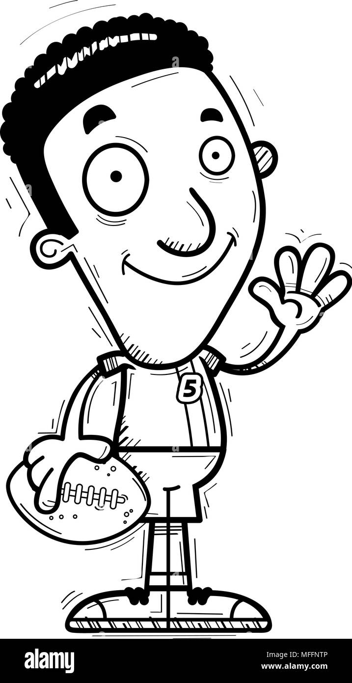 A cartoon illustration of a black man football player waving Stock ...