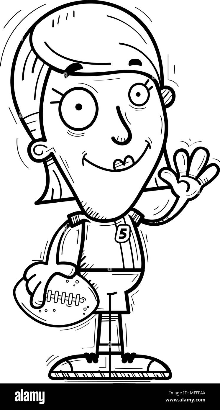 A cartoon illustration of a woman football player waving Stock Vector ...