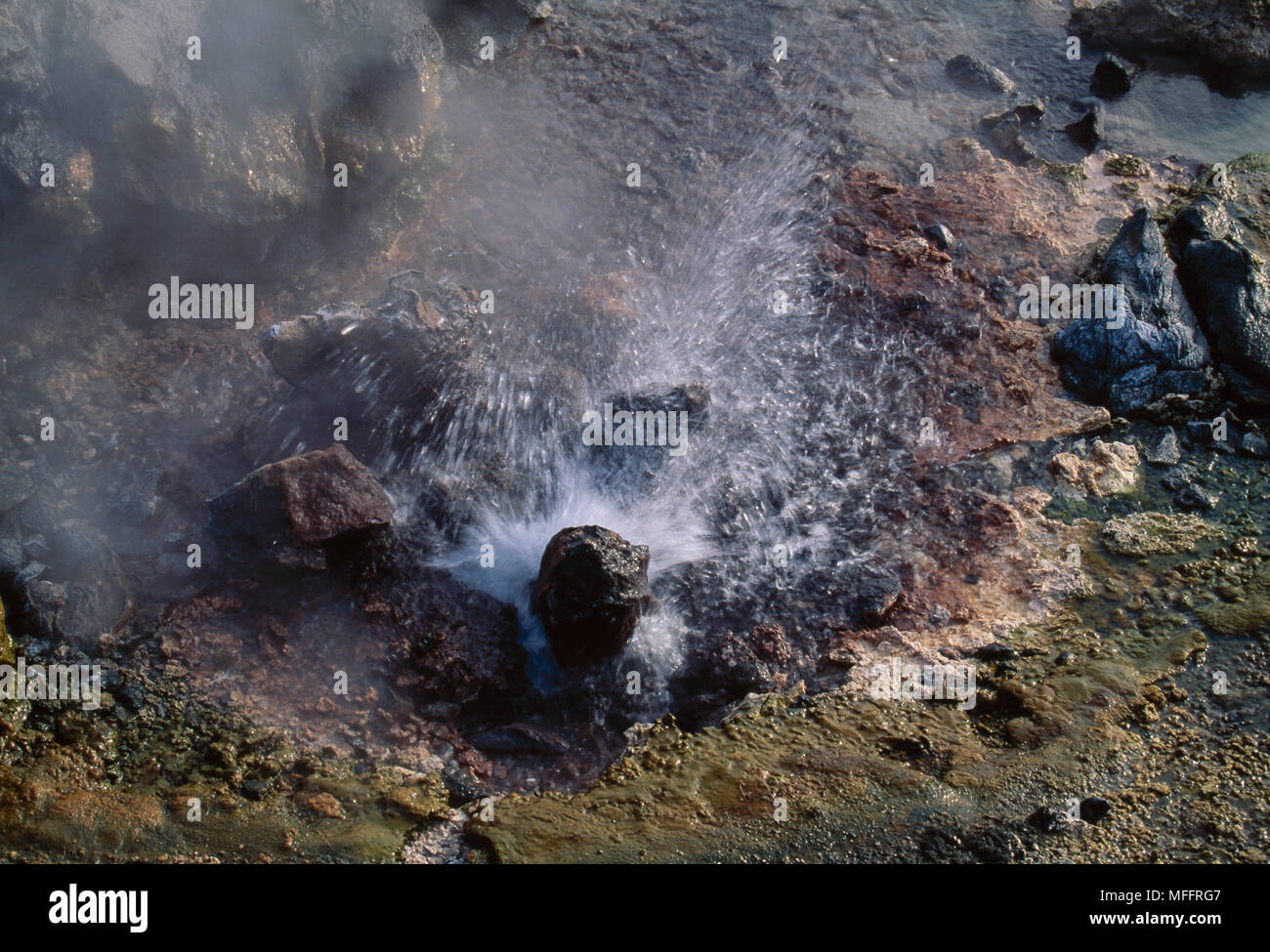 GEYSER SPOUTING STEAM & boiling water, Lake Bogoria, Great African Rift ...