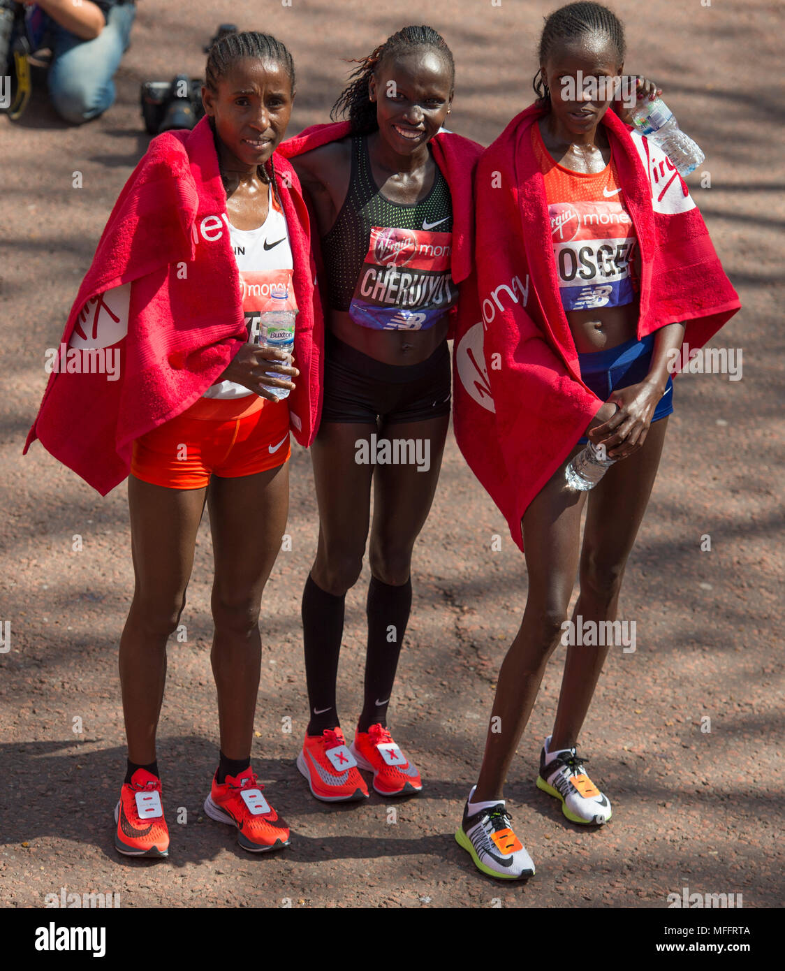 Virgin Money London Marathon 2018. Vivian Cheruiyot (KEN) winner, with ...