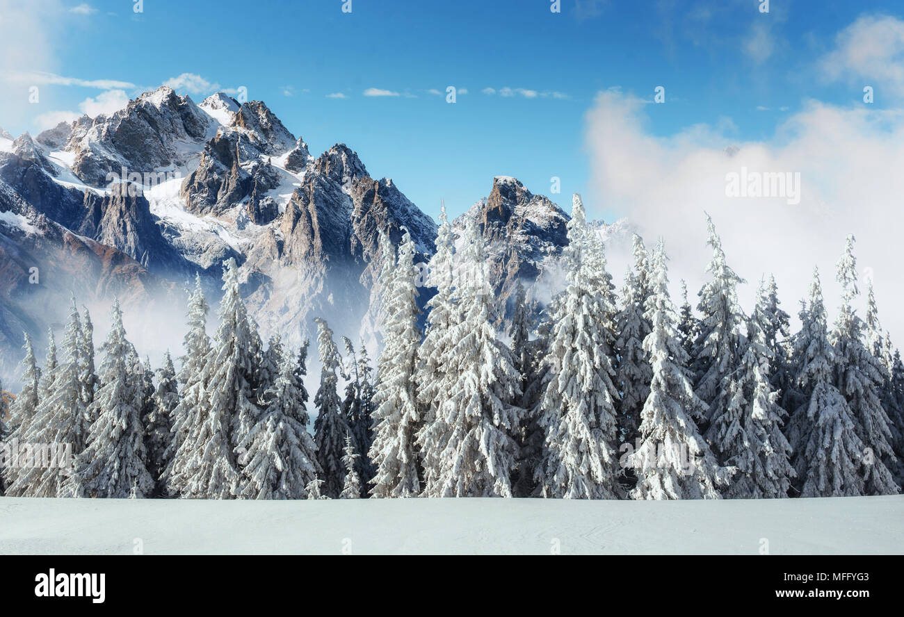 Colorful spring sunset over the mountain ranges in the national park ...