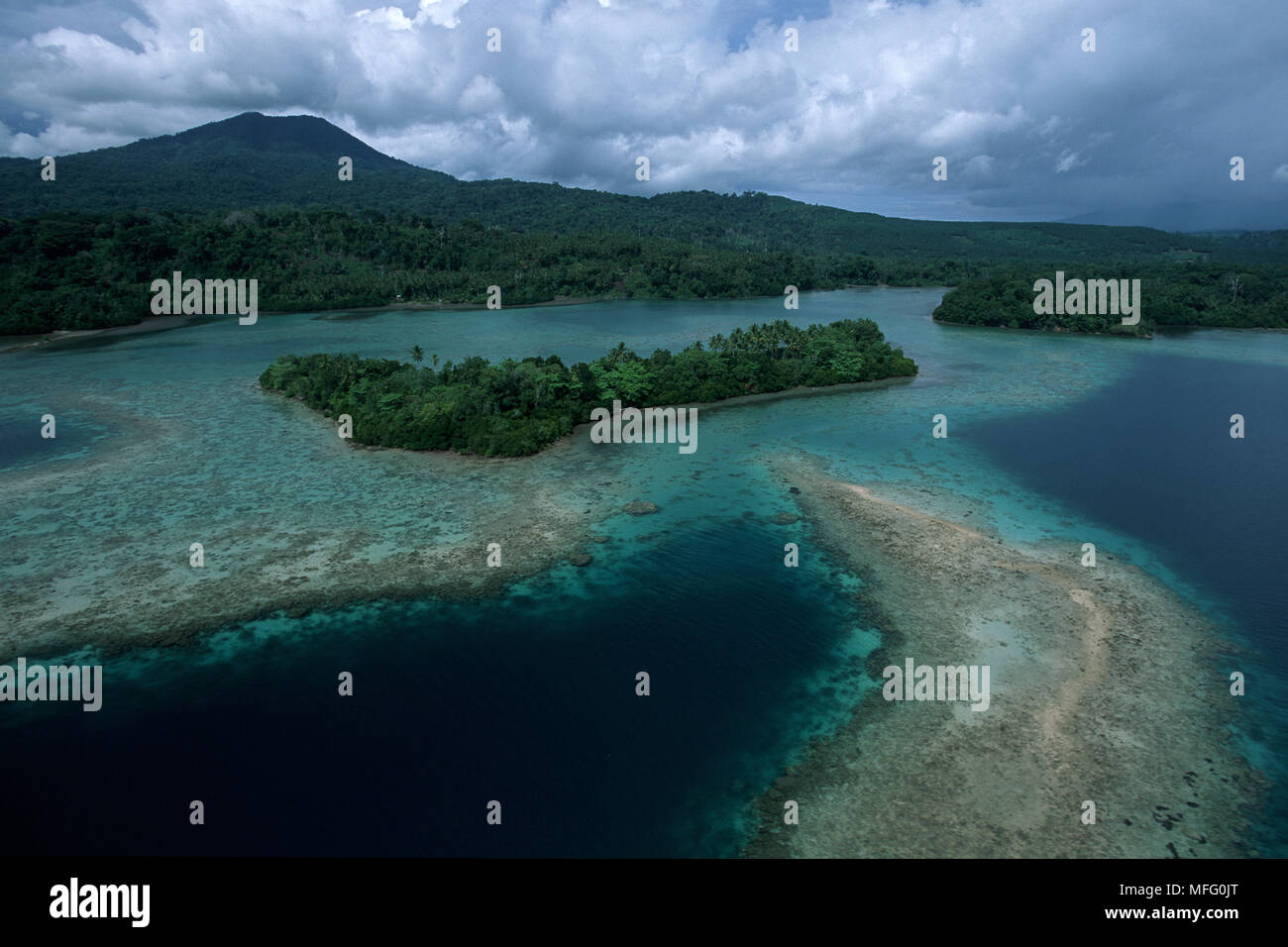 Aerial view of a island in Kimbe Bay, close to Walindi, West New ...