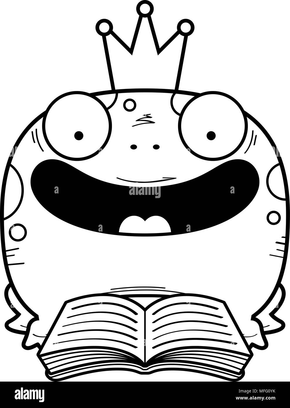 A cartoon illustration of a frog prince reading a book Stock Vector ...