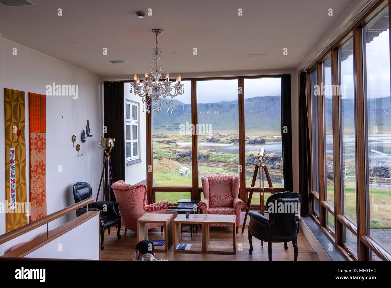 Living room with views in Hotel Budir, Snaefellsnes Peninsula, West ...