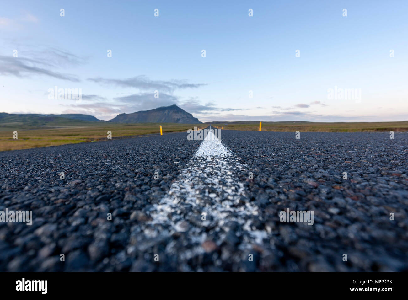 Road mark in a straight 54 road in Landscape around Snaefellsnes ...