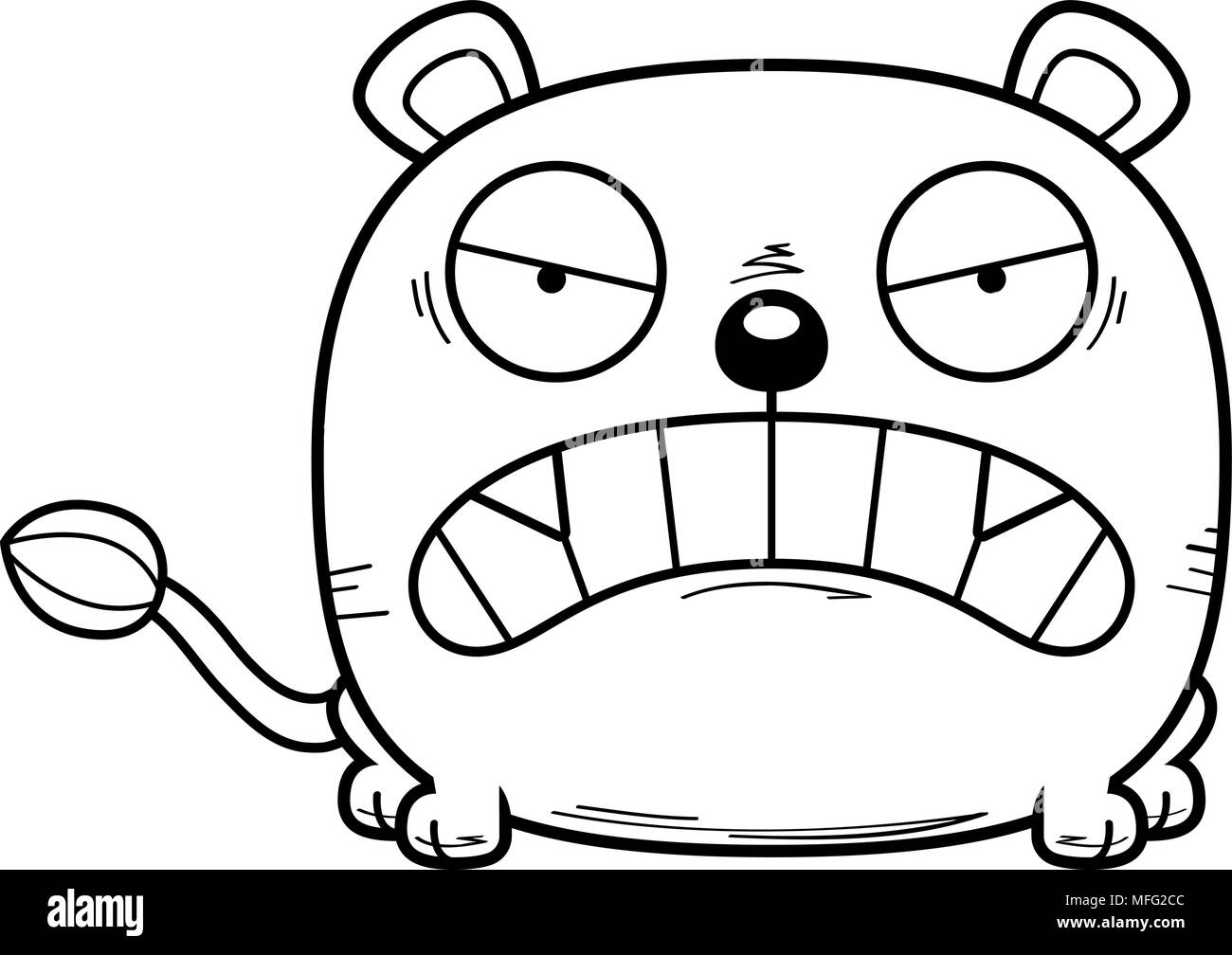 A cartoon illustration of a lioness cub with an angry expression Stock ...