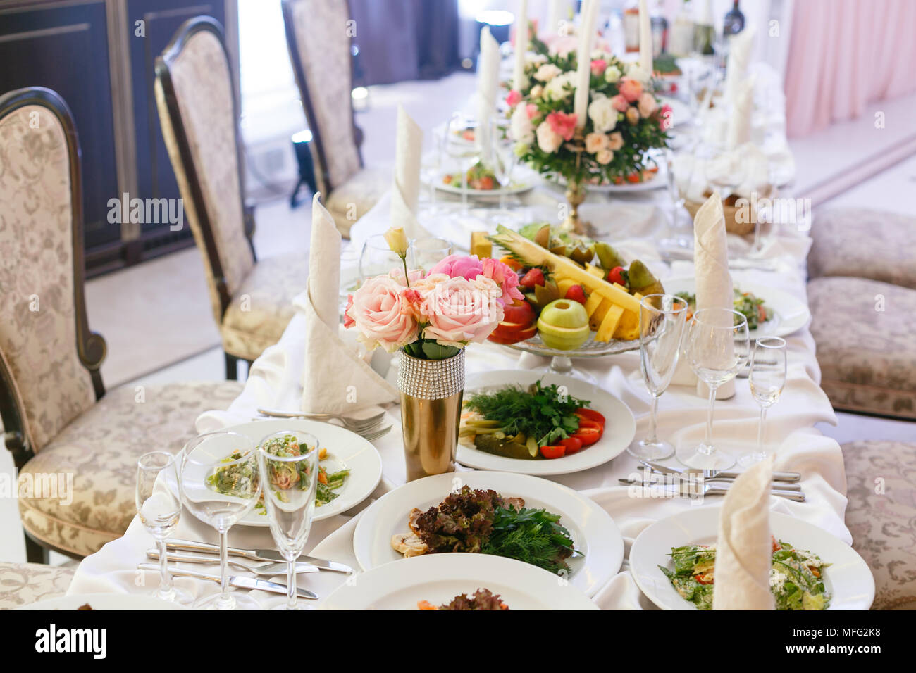 Luxury wedding reception in restaurant. stylish decor and adorning ...