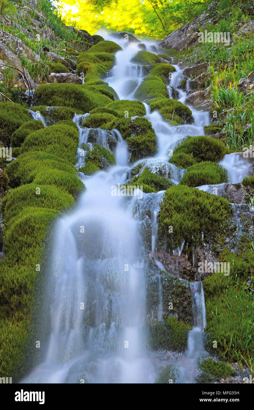 Waterfall with green moss Stock Photo - Alamy