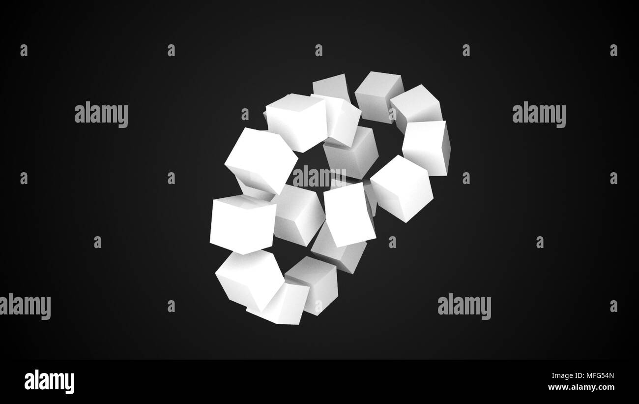 Two wheels of cubes in black space, geometric 3d render abstraction ...