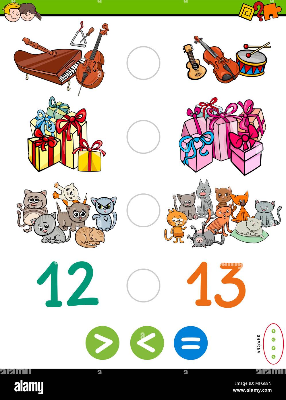 Cartoon Illustration of Educational Mathematical Game of Greater Than ...