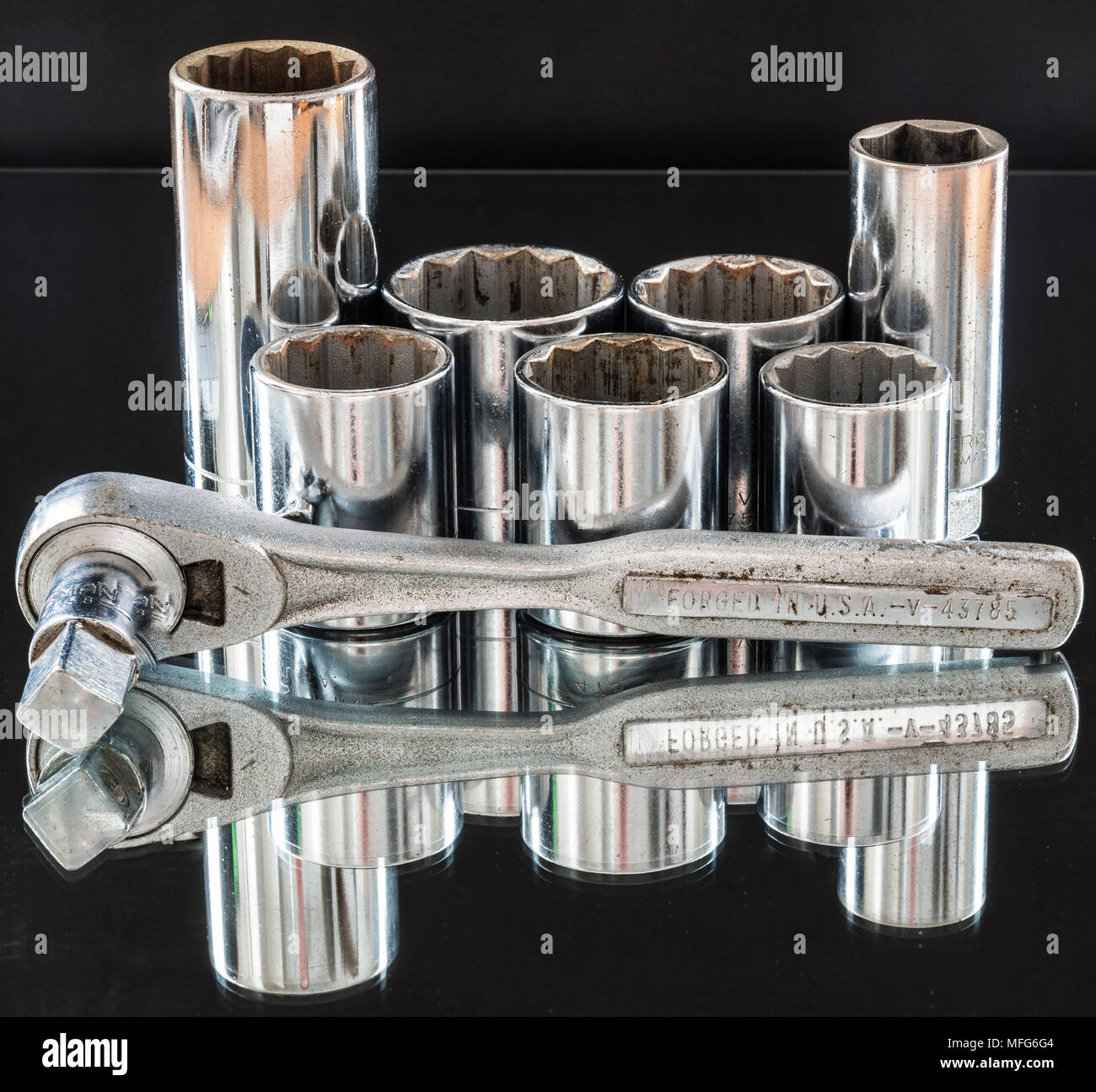 socket wrench tool set on mirror Stock Photo - Alamy