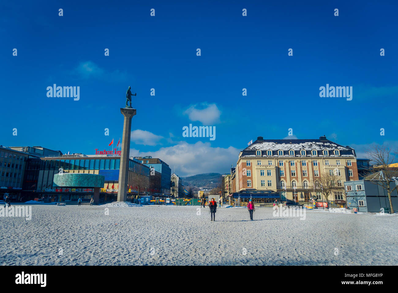 TRONDHEIM, NORWAY - July 15, 2017. Statue of Olav Tryggvason, founder ...