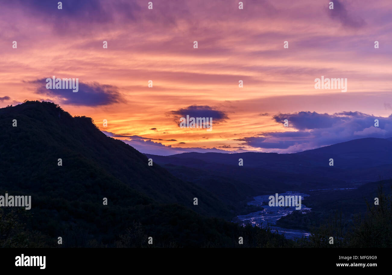 The riverbed of the river Ahsu at sunset Stock Photo - Alamy
