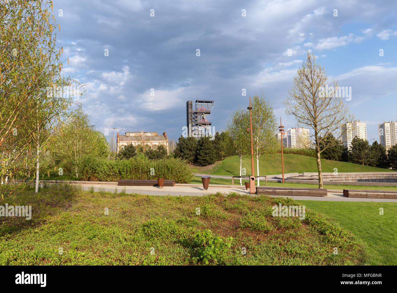 Katowice in Poland / Industrial landscape the old mine shaft Stock ...