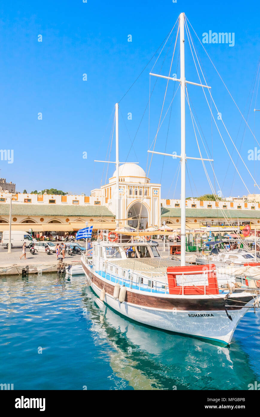 Mandraki Port and New Market (Íåà Àãîðà). Rhodes Island. Greece Stock ...