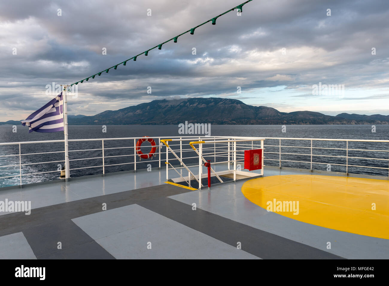 Open deck of a passenger ferry. Greece Stock Photo - Alamy