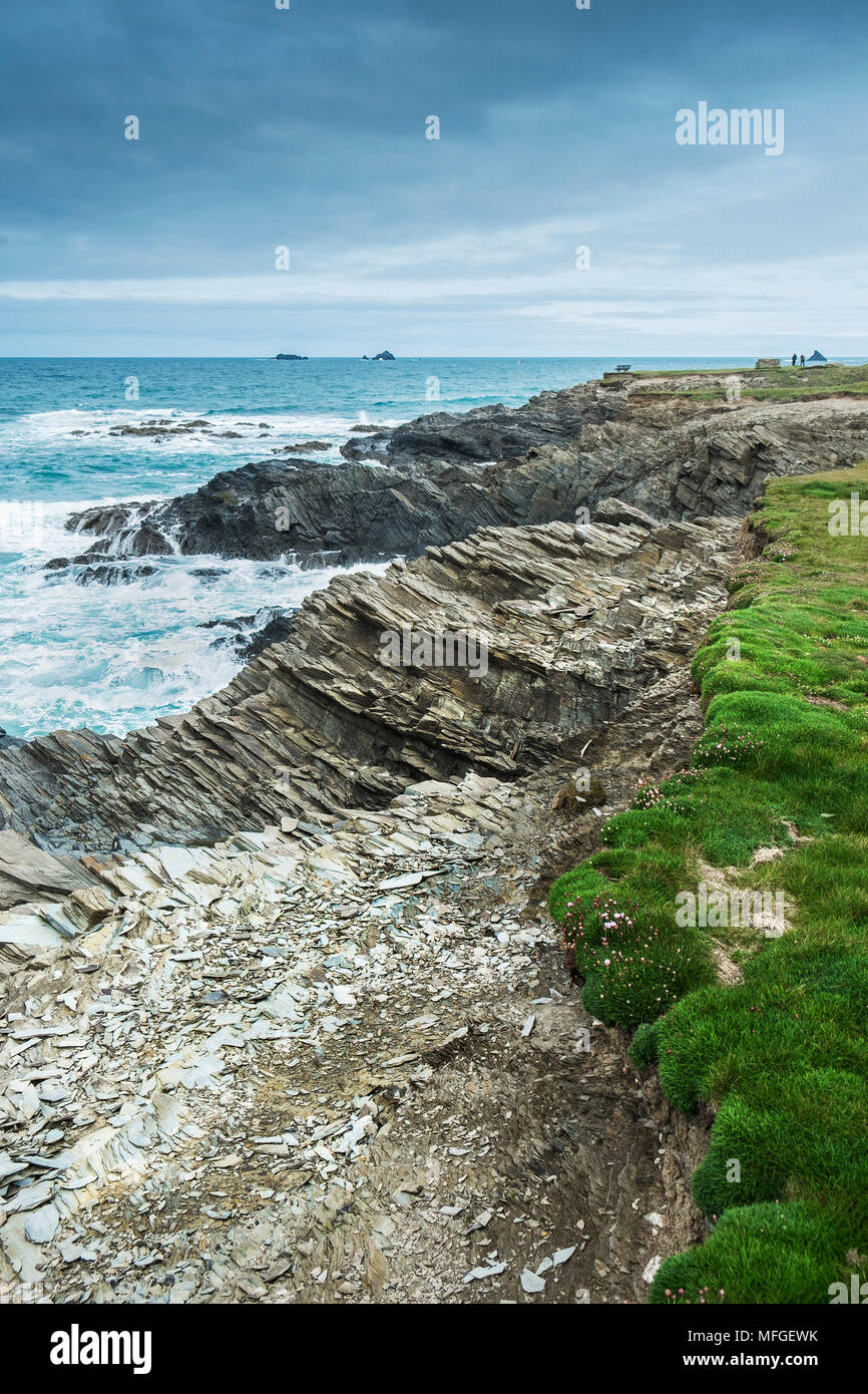 Shale rock on the coast around Treyarnon Bay on the North Cornwall ...