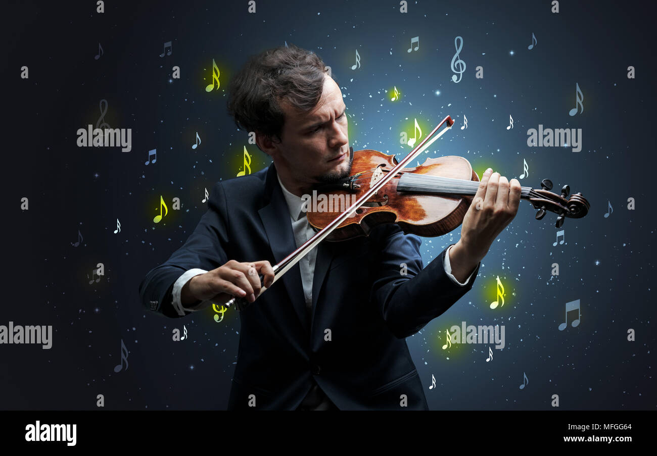 Young violinist with falling musical notes wallpaper and classical ...
