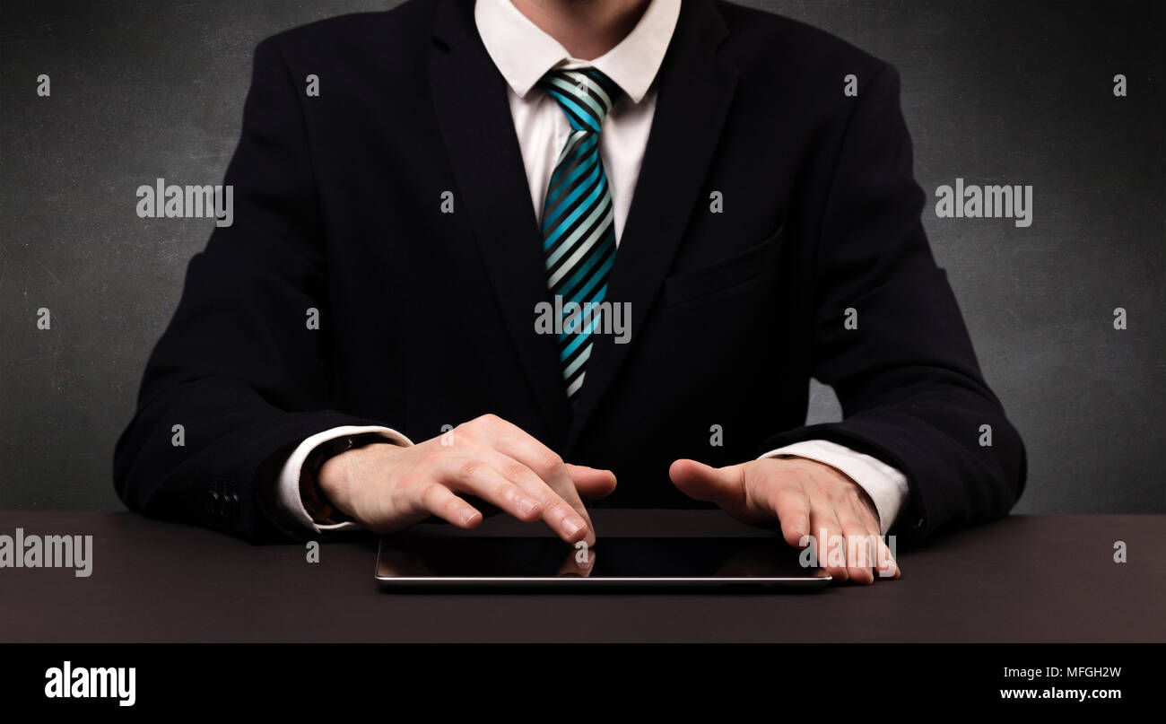 Business man using hands explain hi-res stock photography and images ...