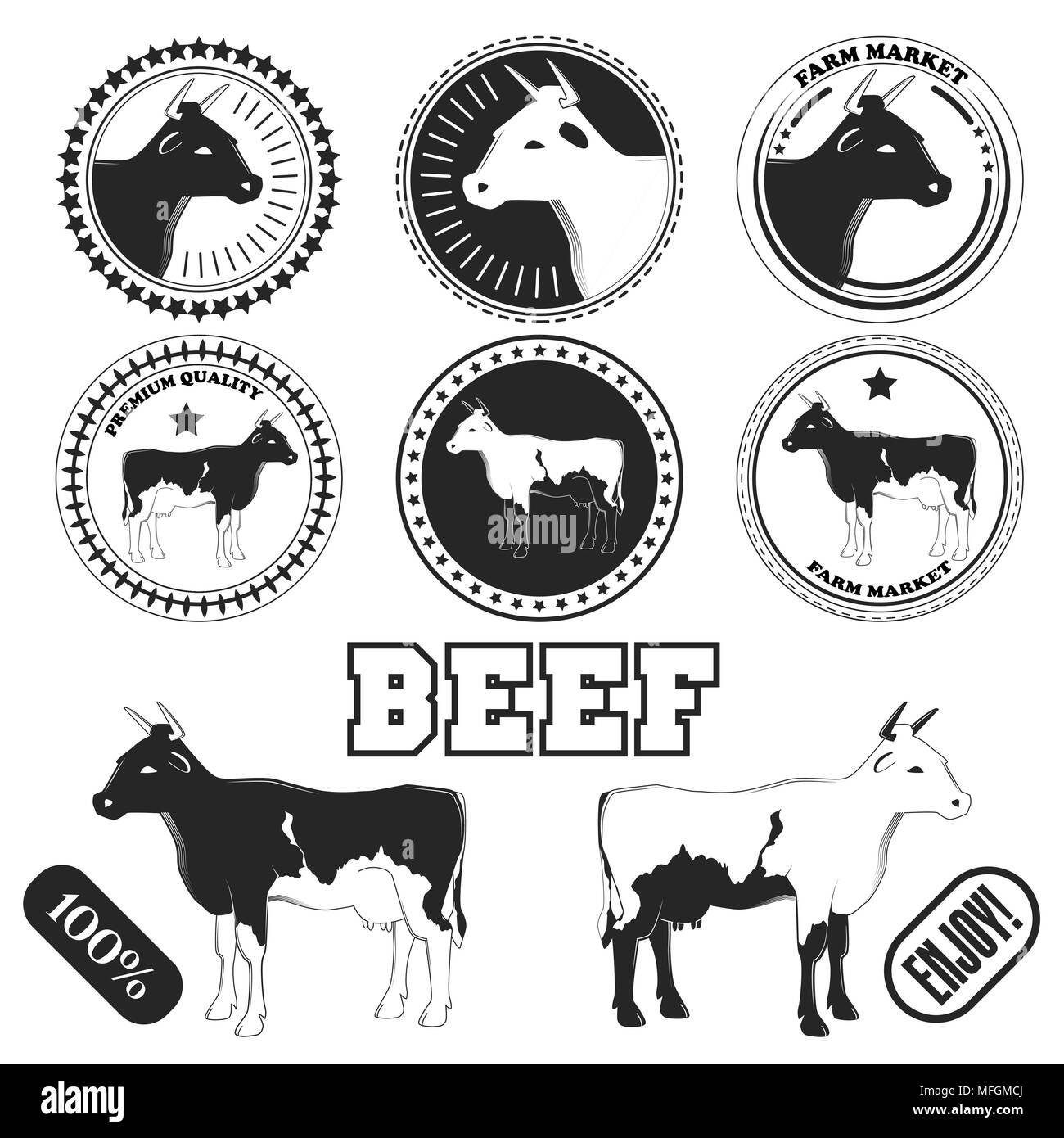 Set of premium beef labels, badges and design elements. Vector ...