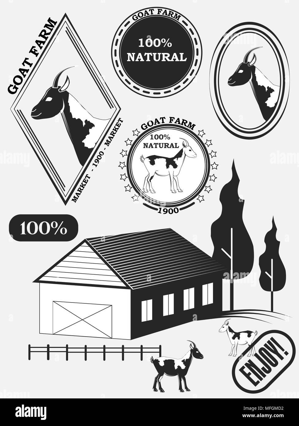Set of goat labels, badges and design elements. Vector illustration ...