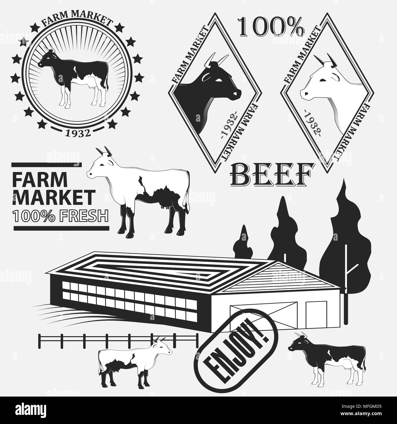 Set of premium beef labels, badges and design elements. Vector ...
