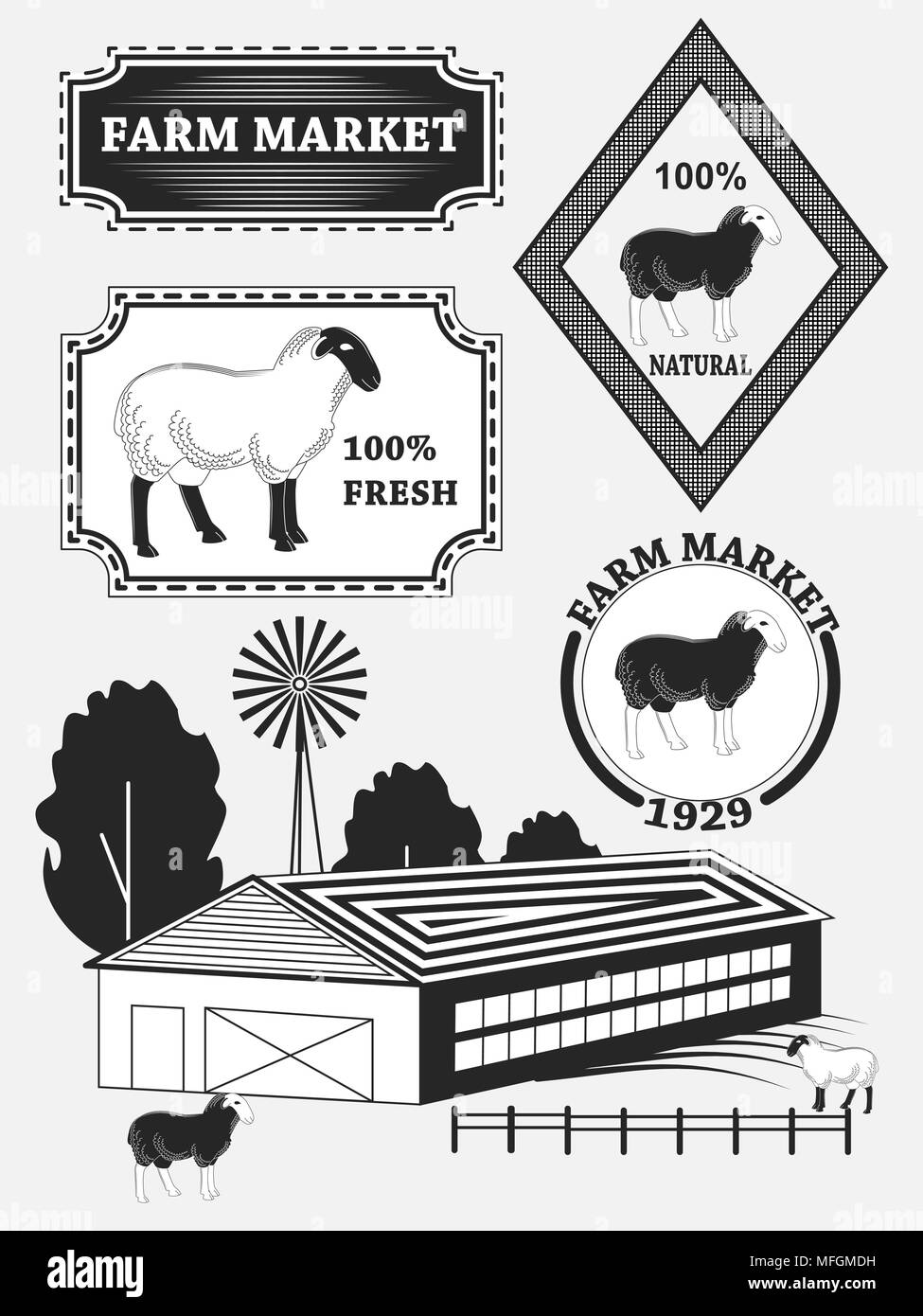 Set of premium lamb labels, mutton, badges and design elements. Vector ...