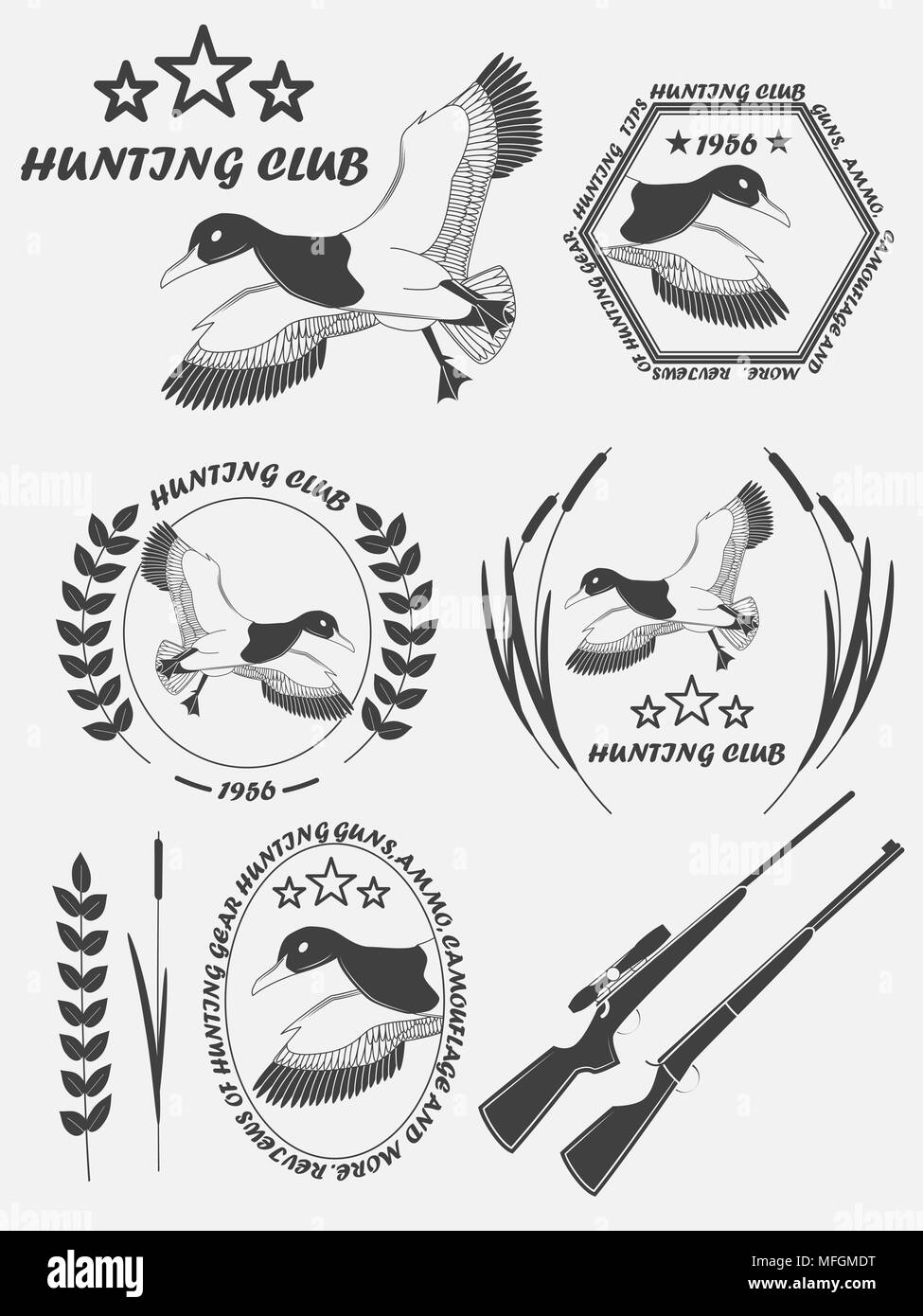 Vintage label with a duck, weapons for lucky hunting club. Vector ...