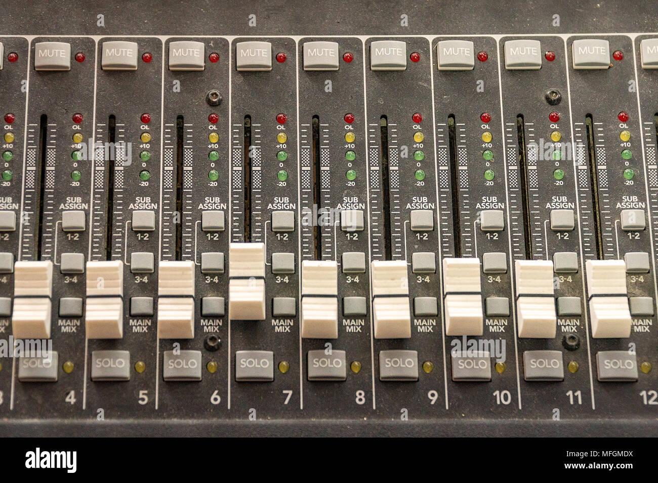 Sliders on the mixing console Stock Photo - Alamy