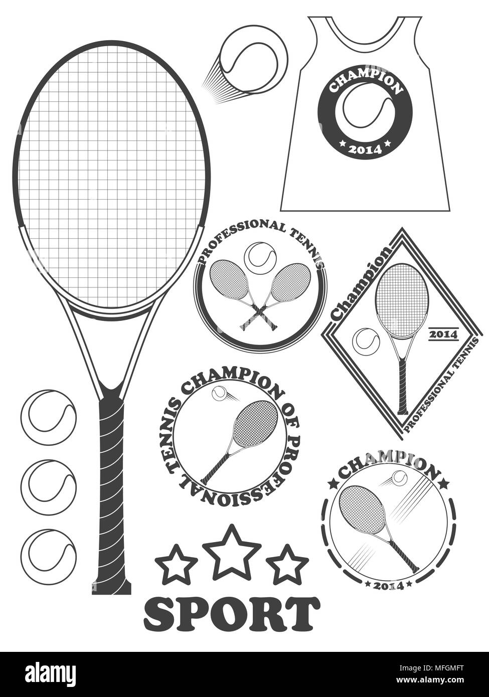 Tennis league labels, emblems and design elements. Vector illustration ...