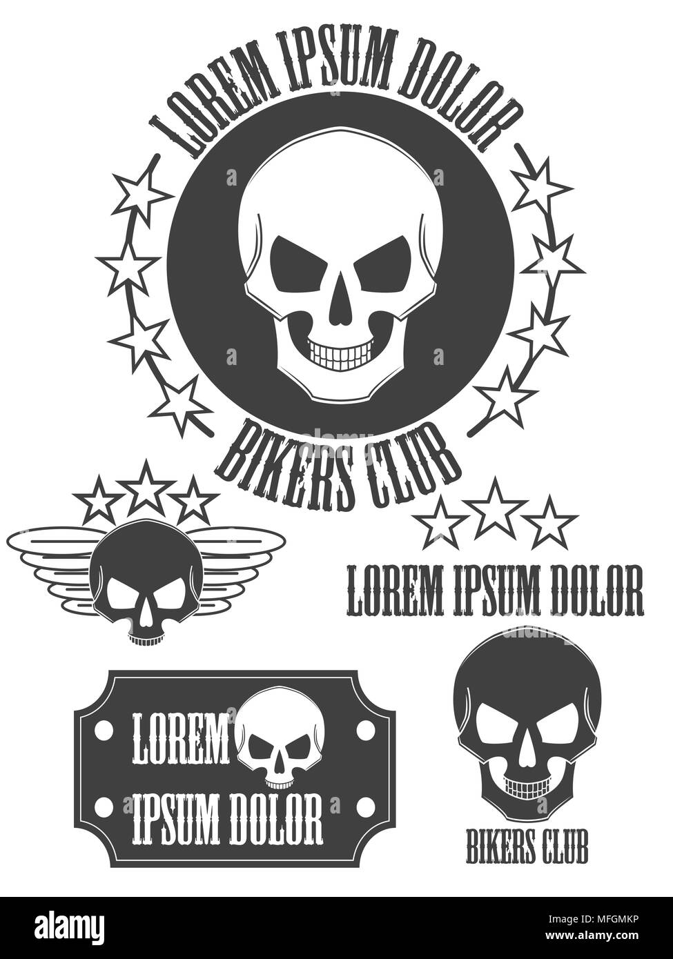 Set of vintage skull labels, badges and design elements. Vector ...