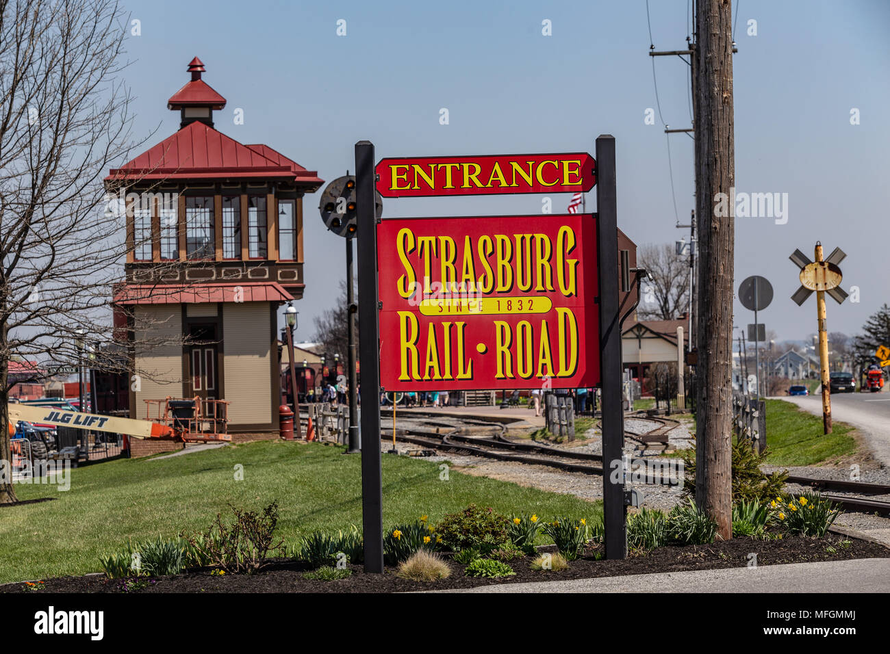 Strasburg, PA, USA - April 14, 2018: The entrance sign to the Strasburg ...