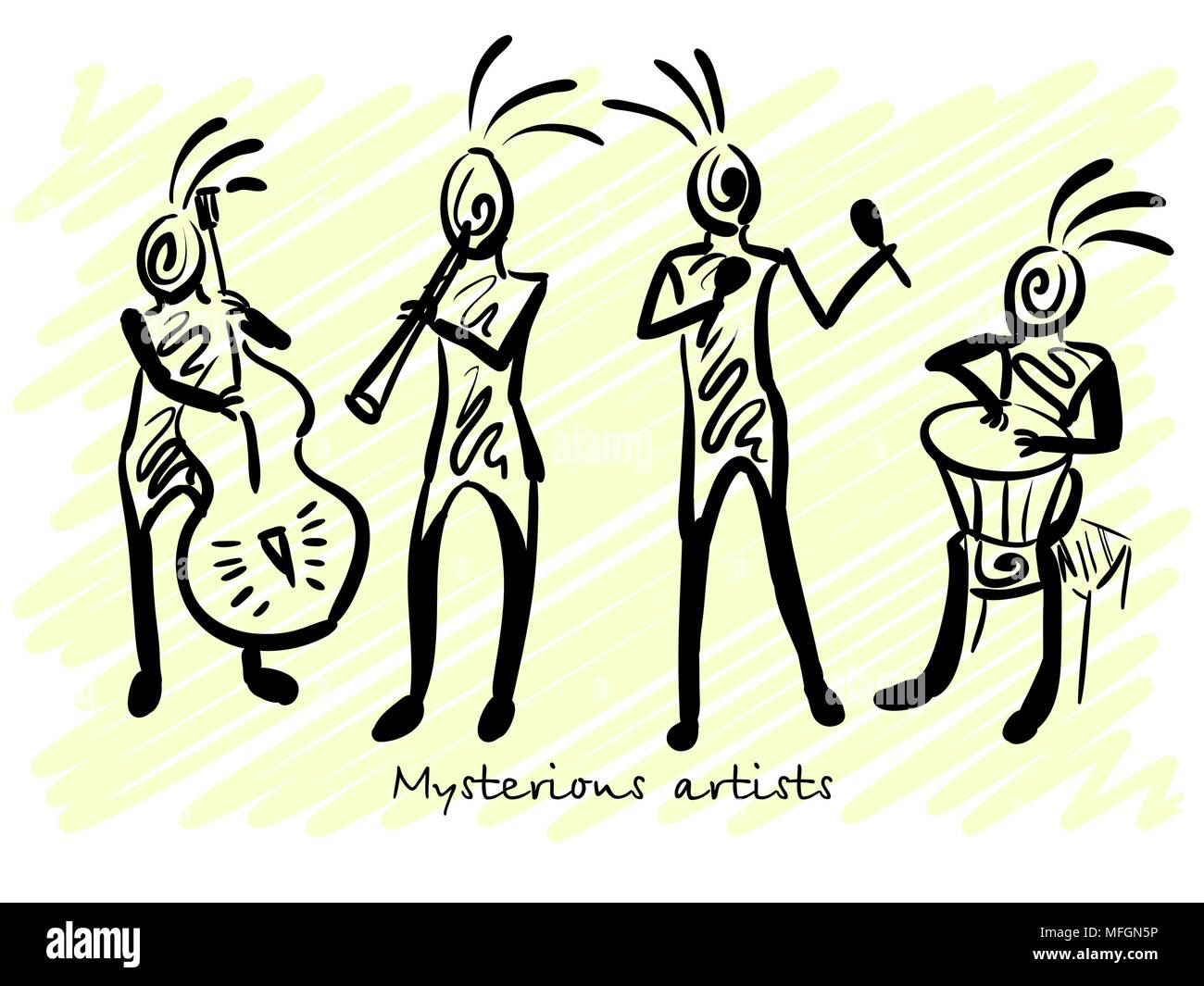 Abstract mysterious musicians. Corporate identity sketch. Vector ...