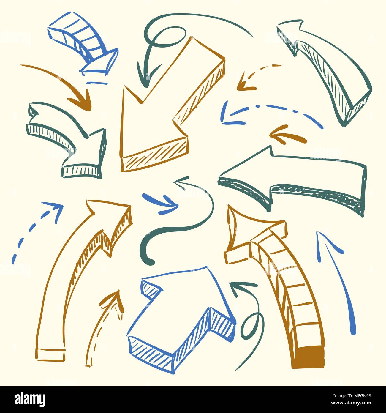 A large set of hand-drawn vintage arrows. Form style. It can be used ...