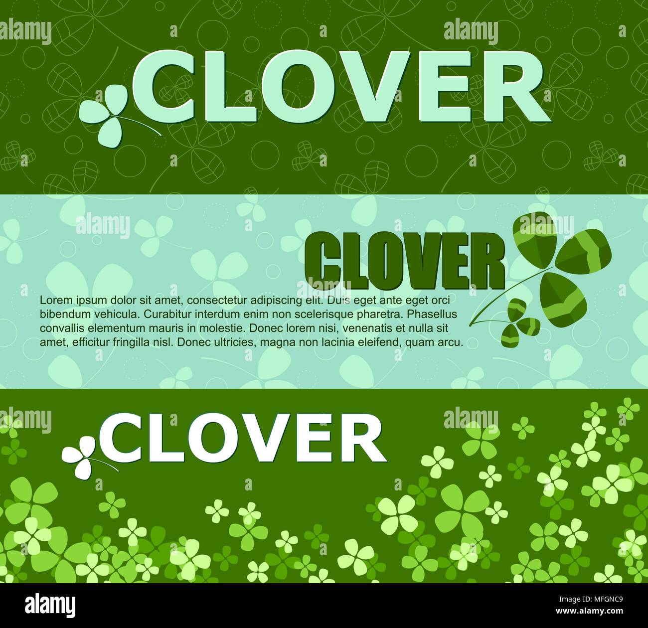 Set of horizontal banners with green clover and place for your text ...